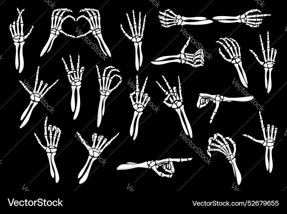 Skeleton Hand Gestures - Bone Silhouettes Vector Image