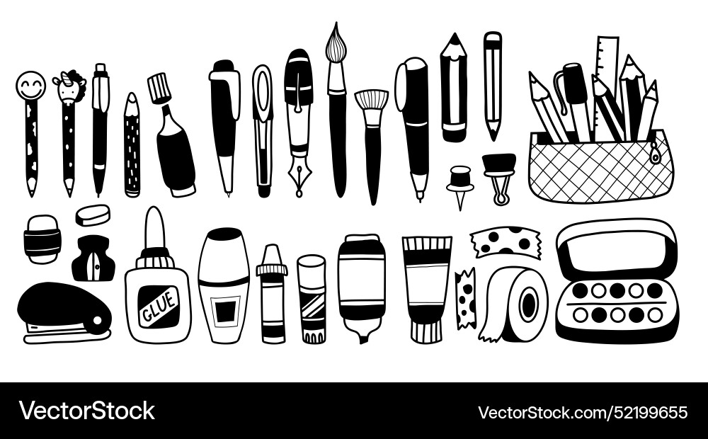 Stationery goods school accessories hobby doodles Vector Image