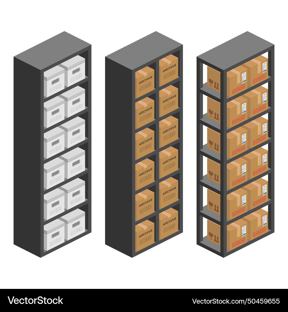 Storage shelf bookcase with parcel boxes Vector Image