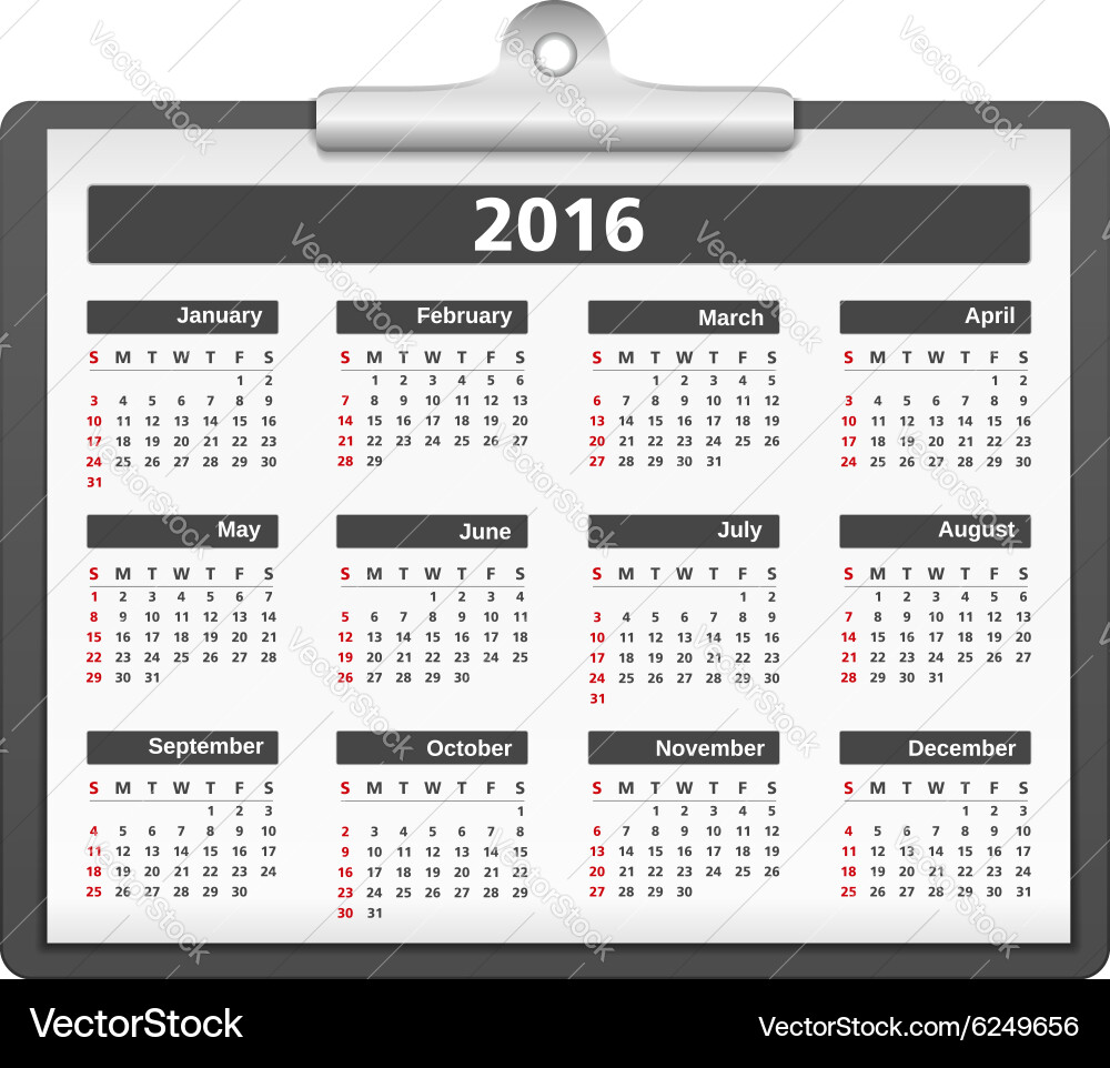 2016 calendar Royalty Free Vector Image - VectorStock