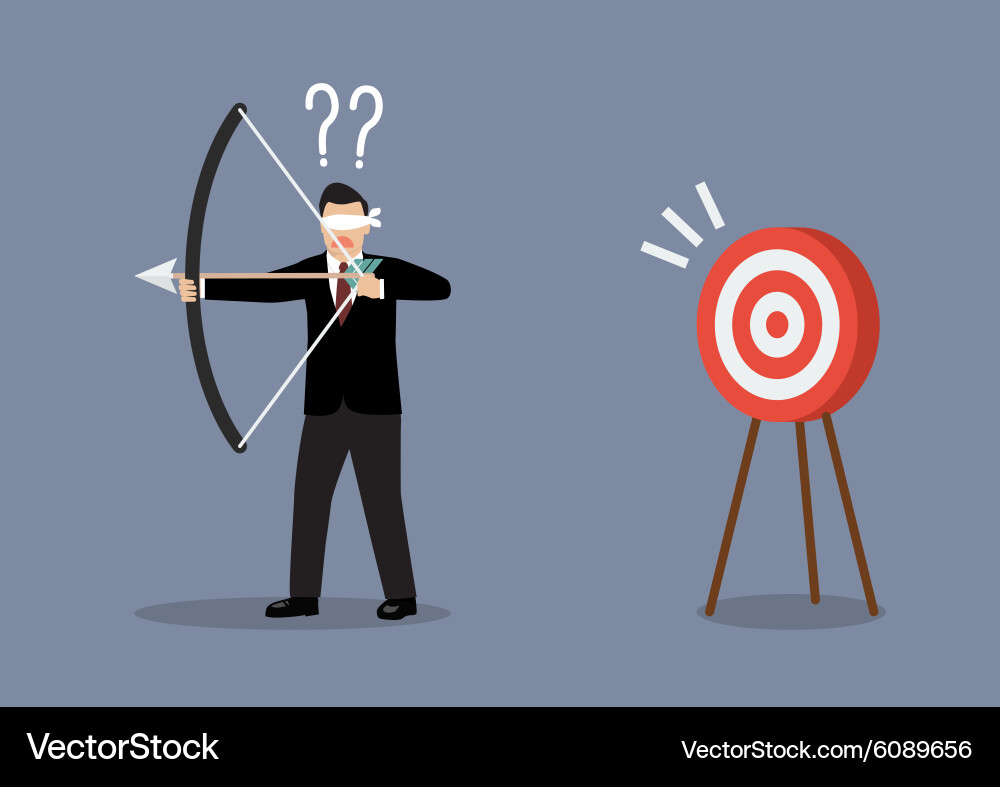 Blindfold businessman look for target in wrong Vector Image