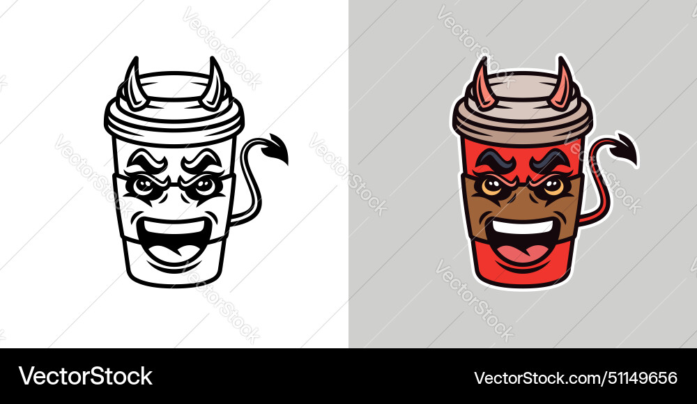 Devil coffee paper cup cartoon character Vector Image