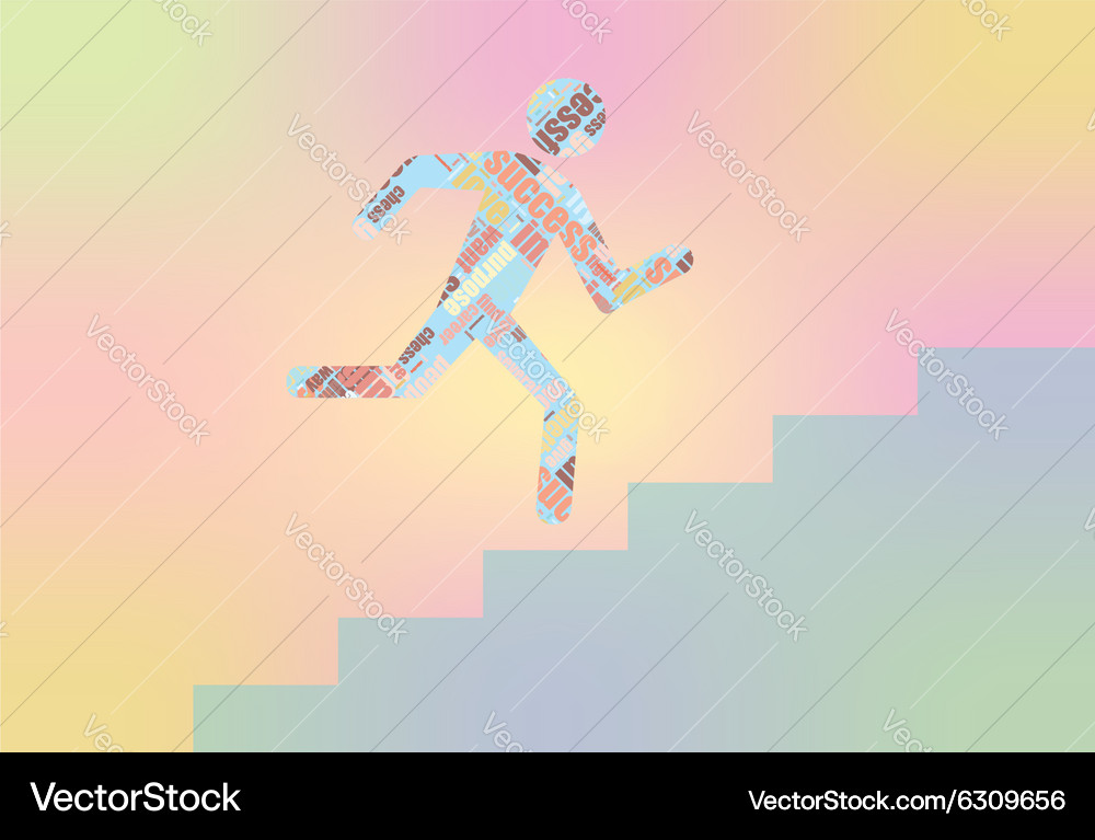 Man on stairs going up flat web icon or sign Vector Image