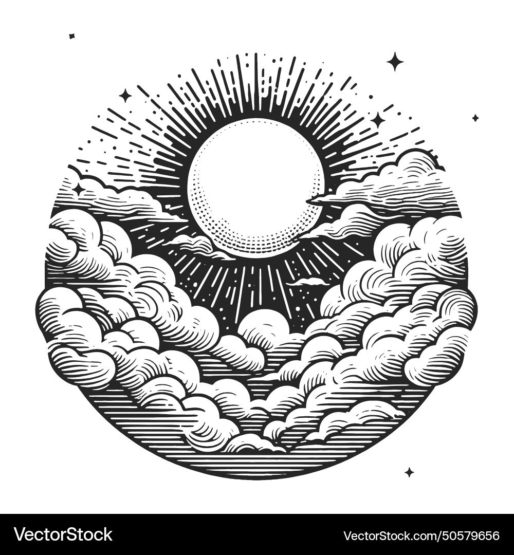 Radiant Clouds Engraving Royalty Free Vector Image