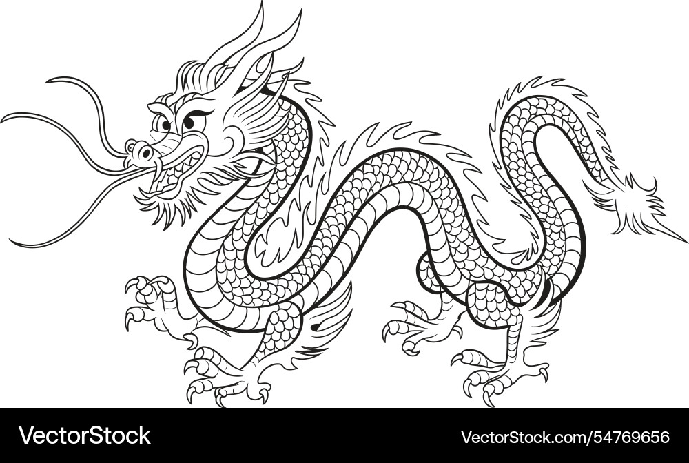 Traditional Chinese Dragon Line Art Royalty Free Vector