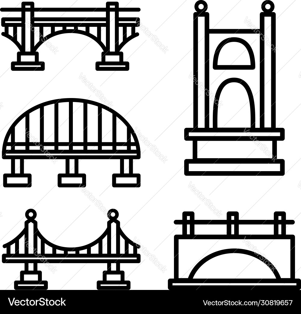 Bridge outline icon set Royalty Free Vector Image