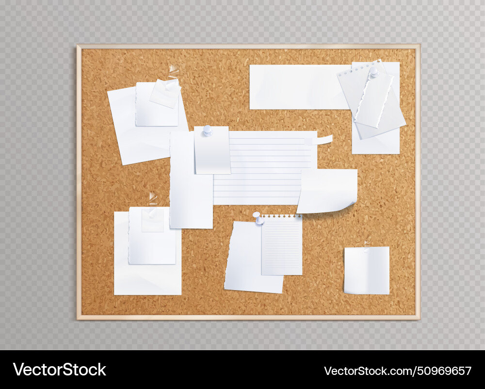 Cork board with white note papers Royalty Free Vector Image