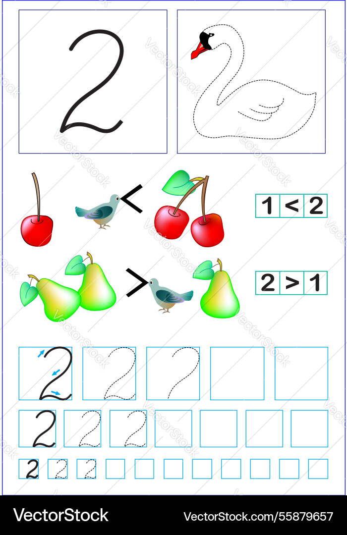Educational page for children with number 2 kids Vector Image