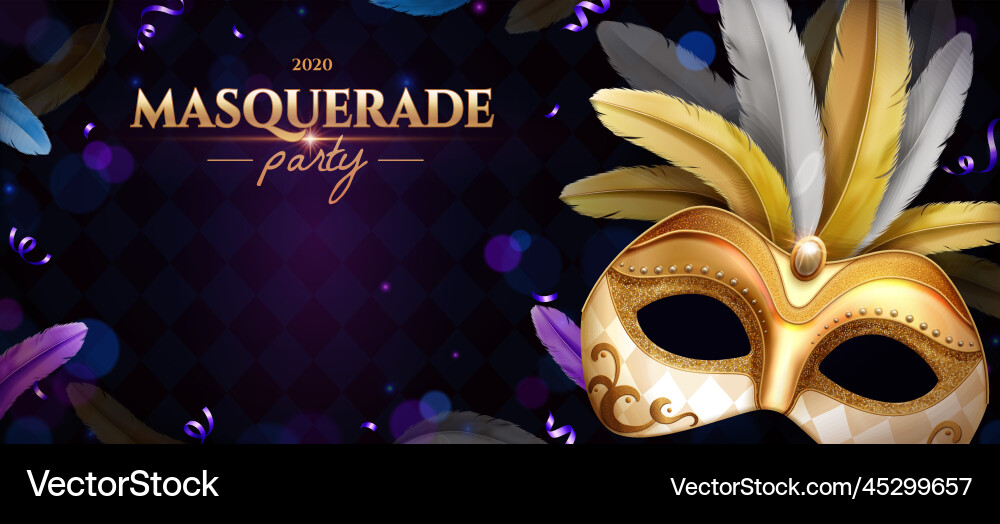 Gold masquerade mask banner Royalty Free Vector Image
