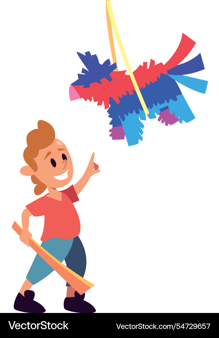 Kid hitting pinata party Royalty Free Vector Image