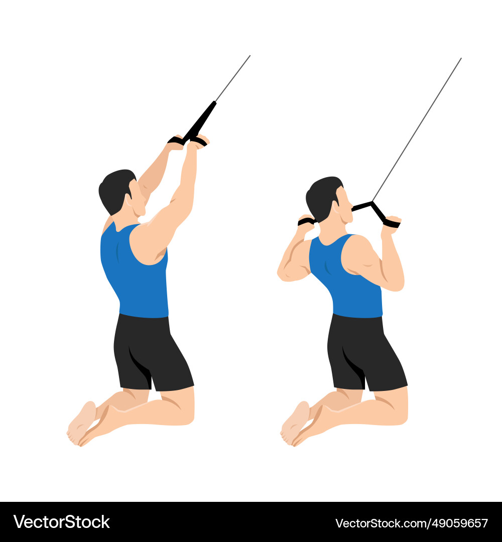Man doing kneeling high pulley row Royalty Free Vector Image