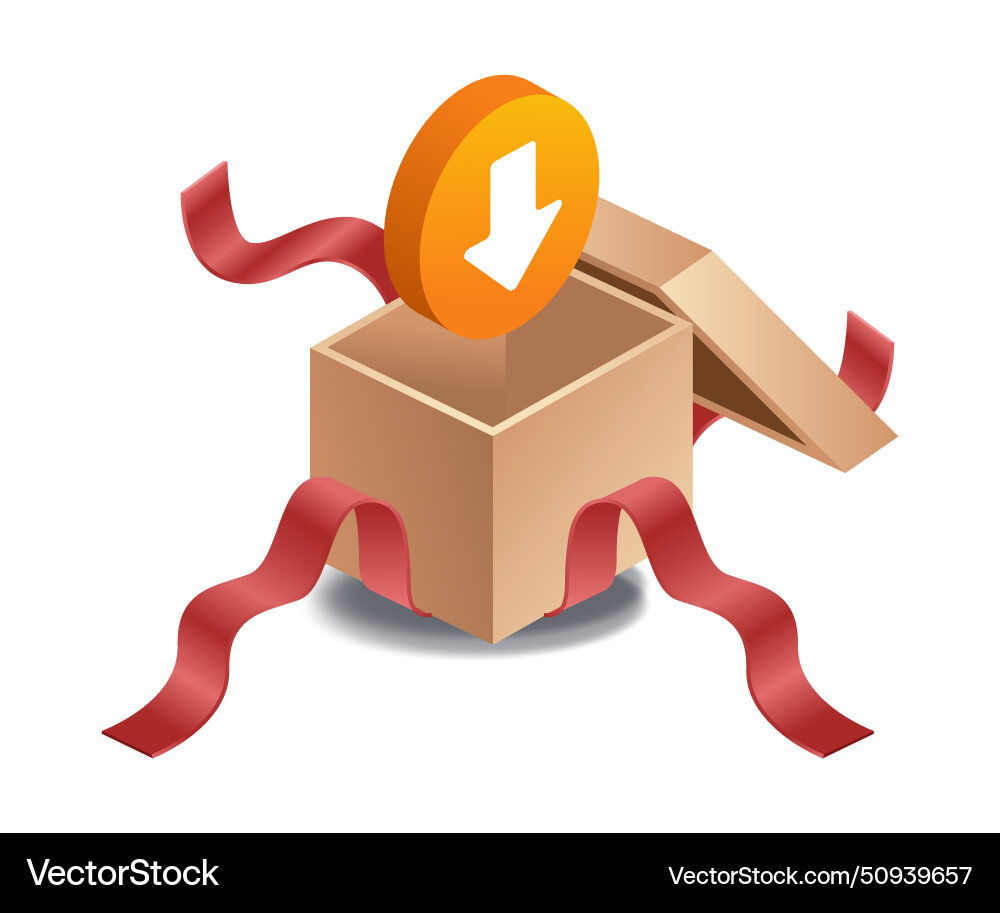 Opening a cardboard parcel flat isometric 3d Vector Image