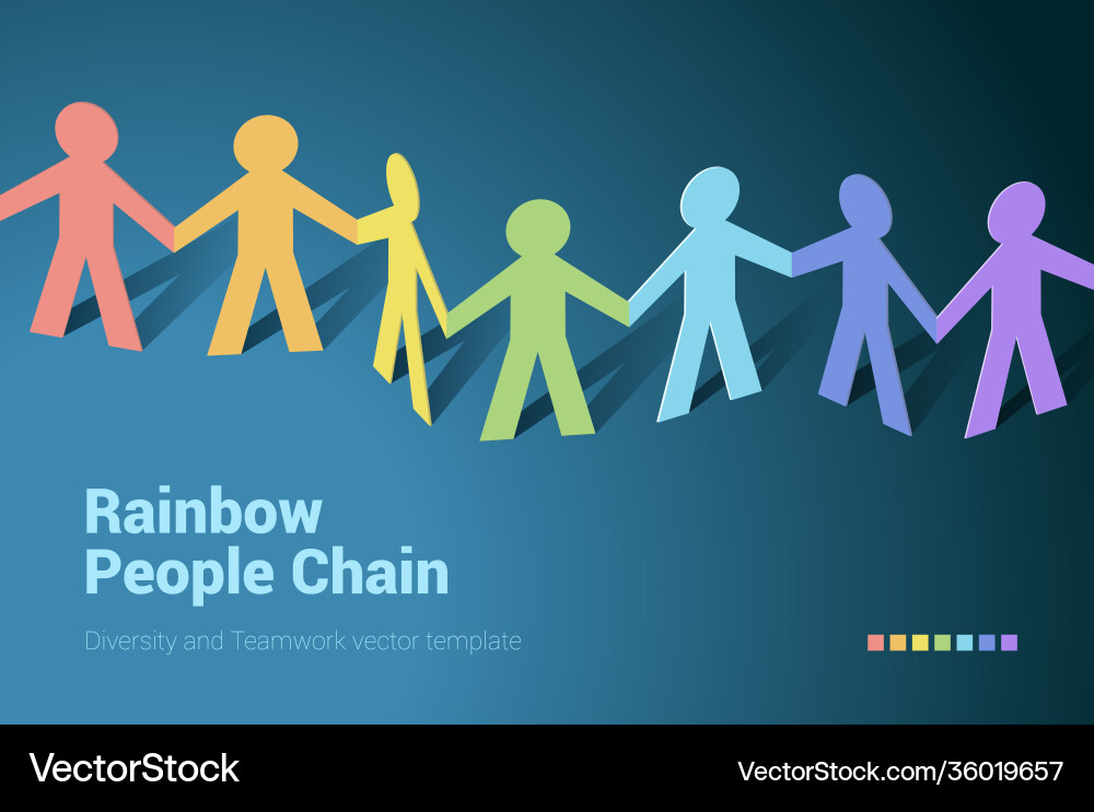 Rainbow people team in chain Royalty Free Vector Image