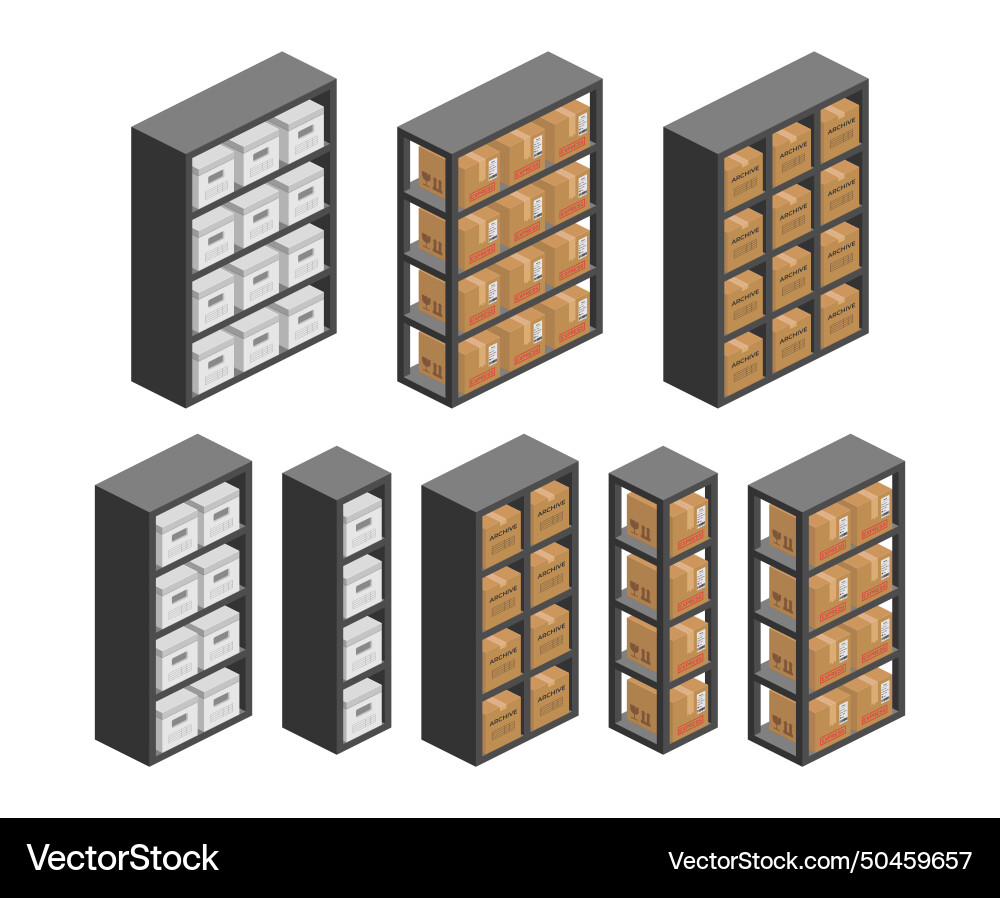 Storage shelf bookcase with parcel boxes Vector Image