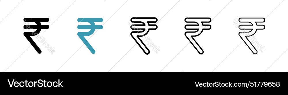 Indian rupee line icon set Royalty Free Vector Image