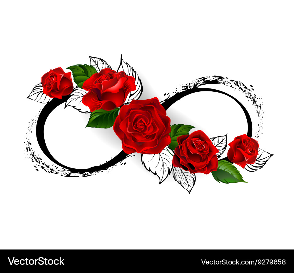 Infinity symbol with red roses Royalty Free Vector Image