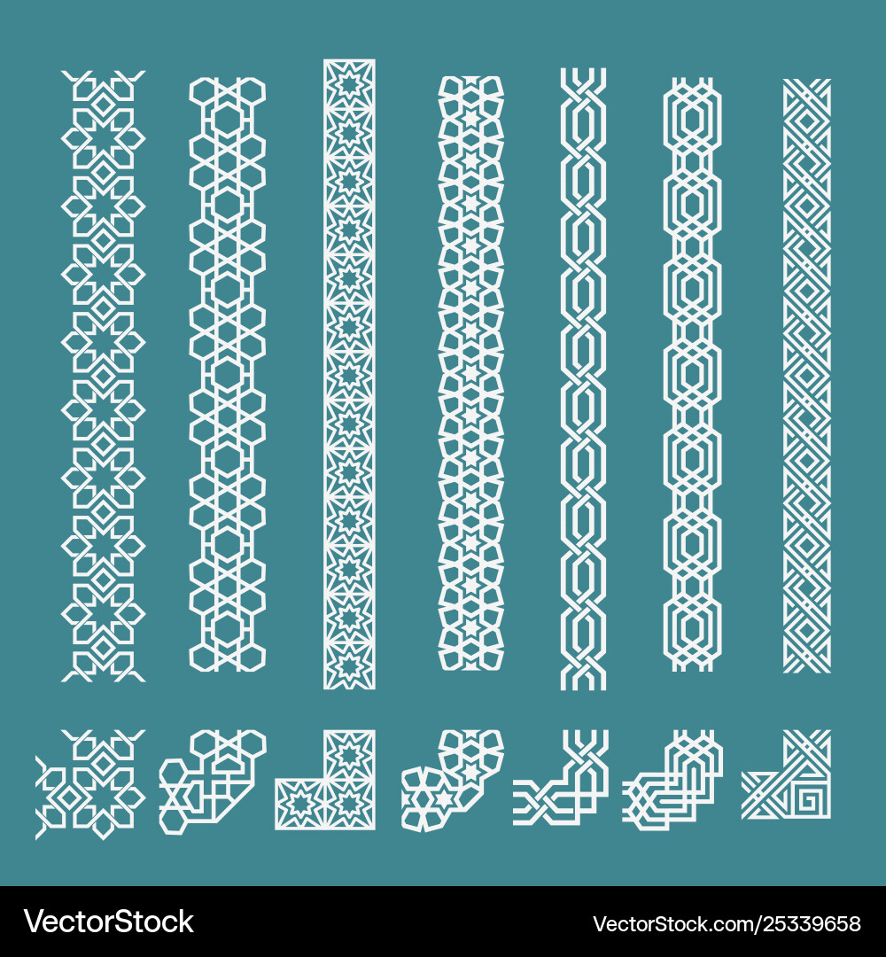 Islamic seamless border ornament set Royalty Free Vector