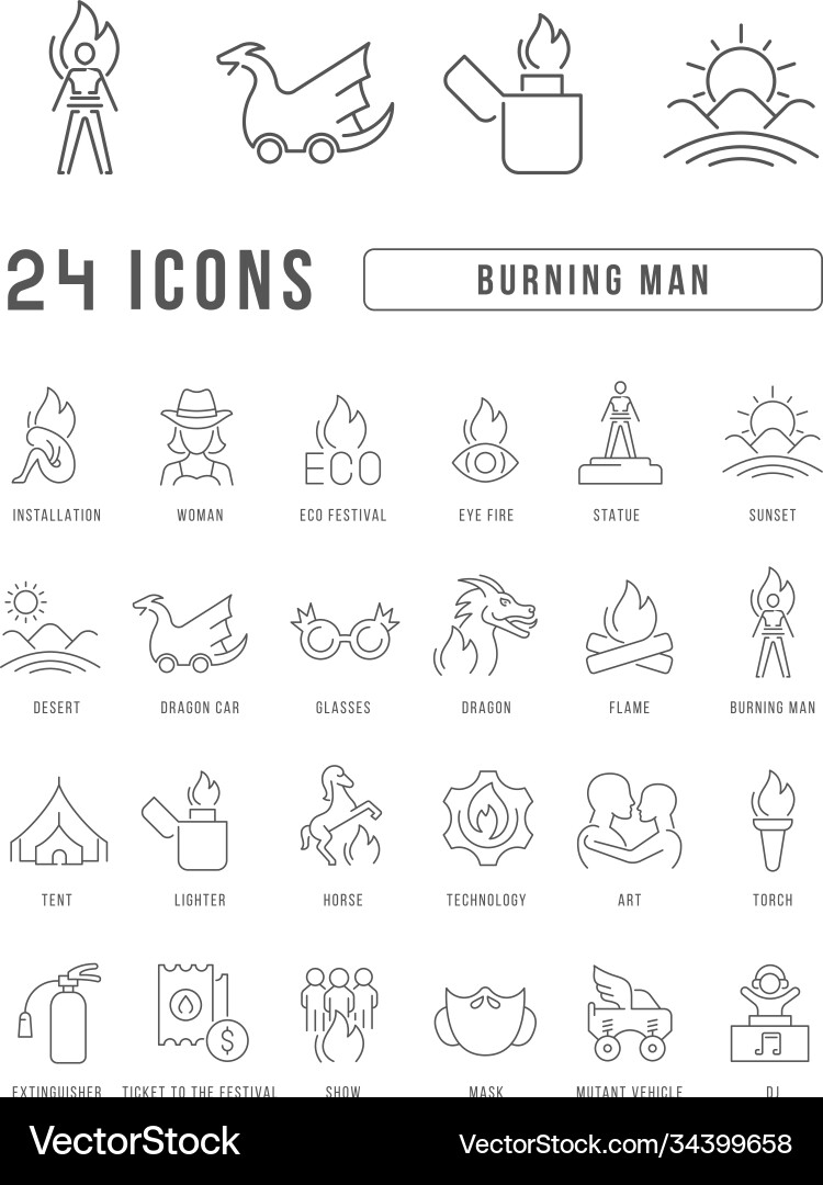 Line icons burning man Royalty Free Vector Image