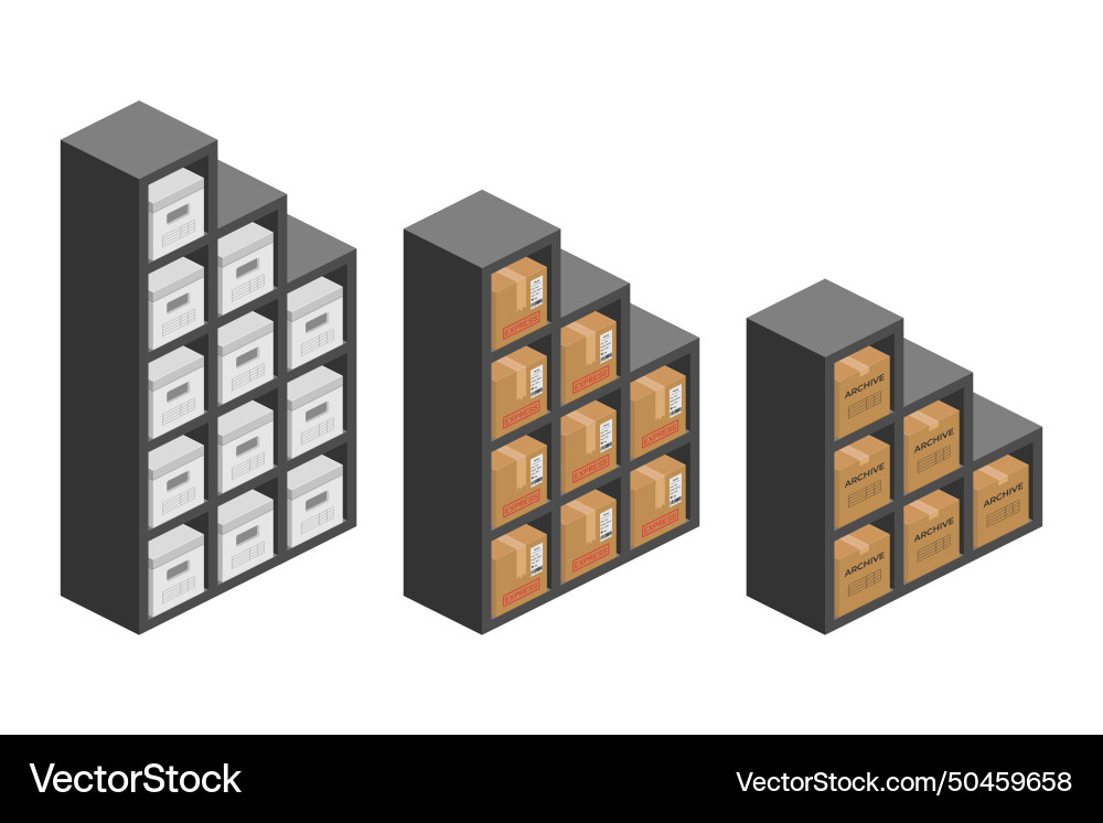 Storage shelf bookcase with parcel boxes Vector Image