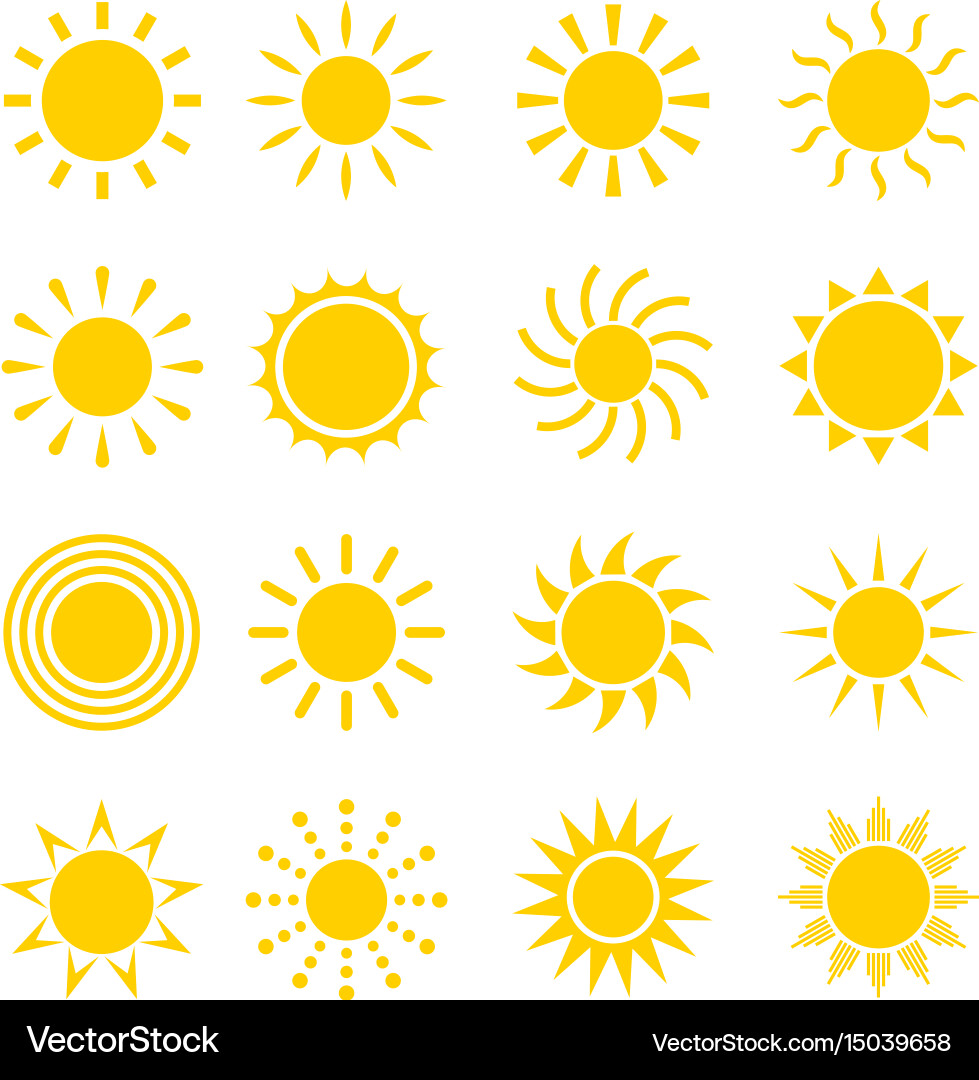 Sun Icon Set - Solar Symbols Royalty Free Vector Image