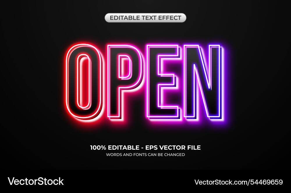3d open text effect in gradient light editable Vector Image