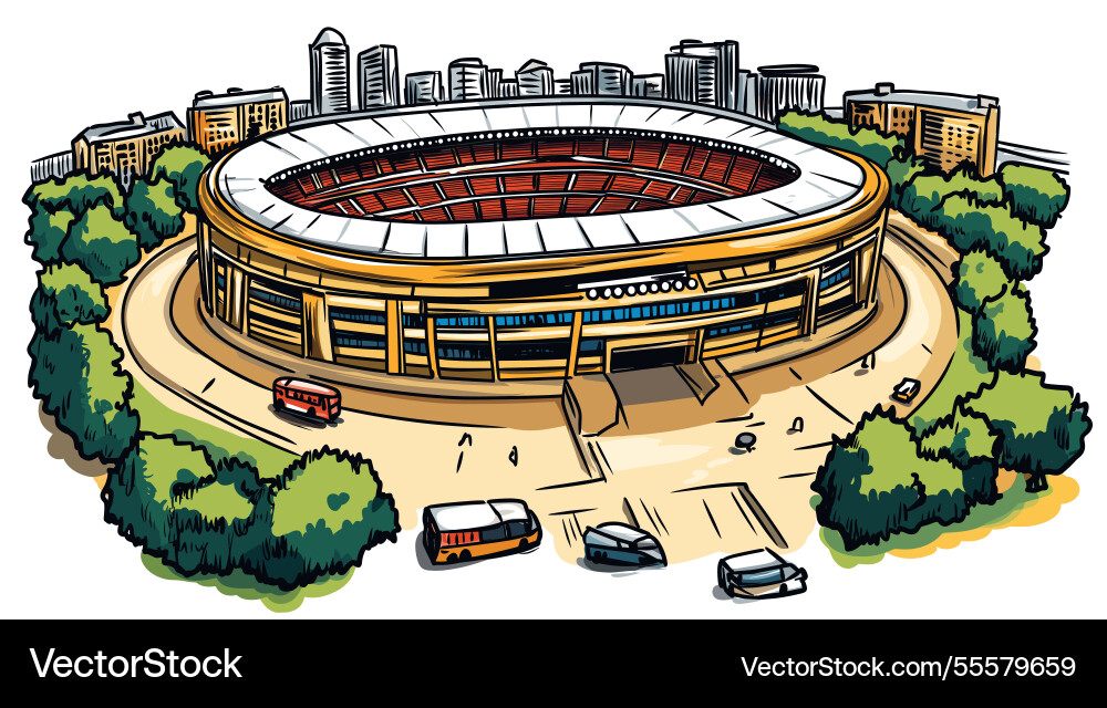 Comic hand-drawn of emirates stadium Royalty Free Vector