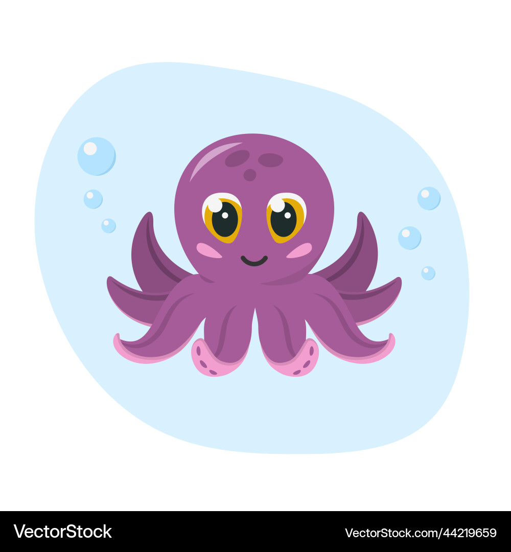 Cute smiling purple octopus with bubbles Vector Image