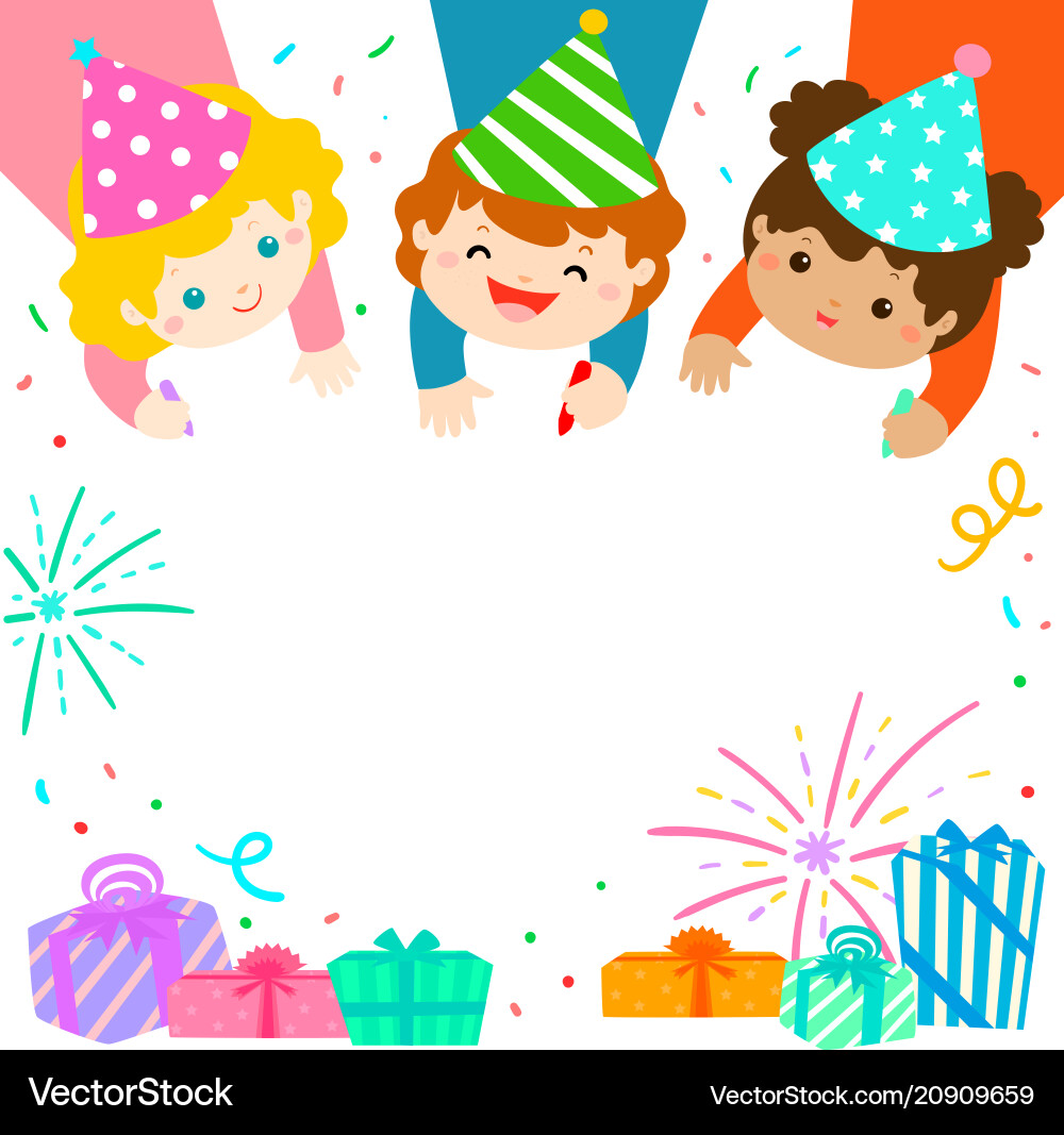 Multicultural cute kids draw invitation Royalty Free Vector