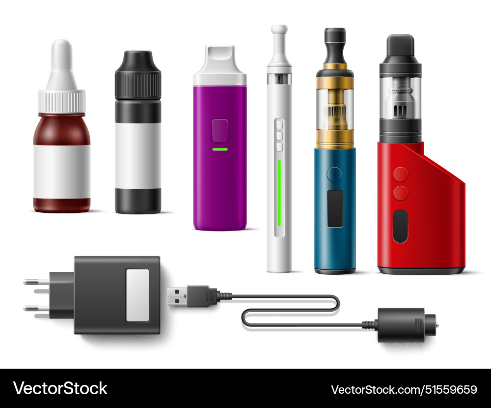 Realistic vape 3d vaporizers elements isolated Vector Image