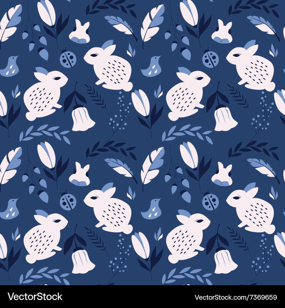 Seamless pattern with animals and flowers Vector Image