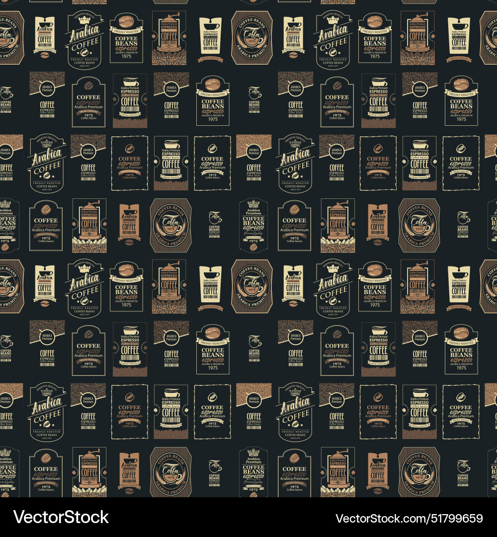 Seamless pattern with coffee labels Royalty Free Vector