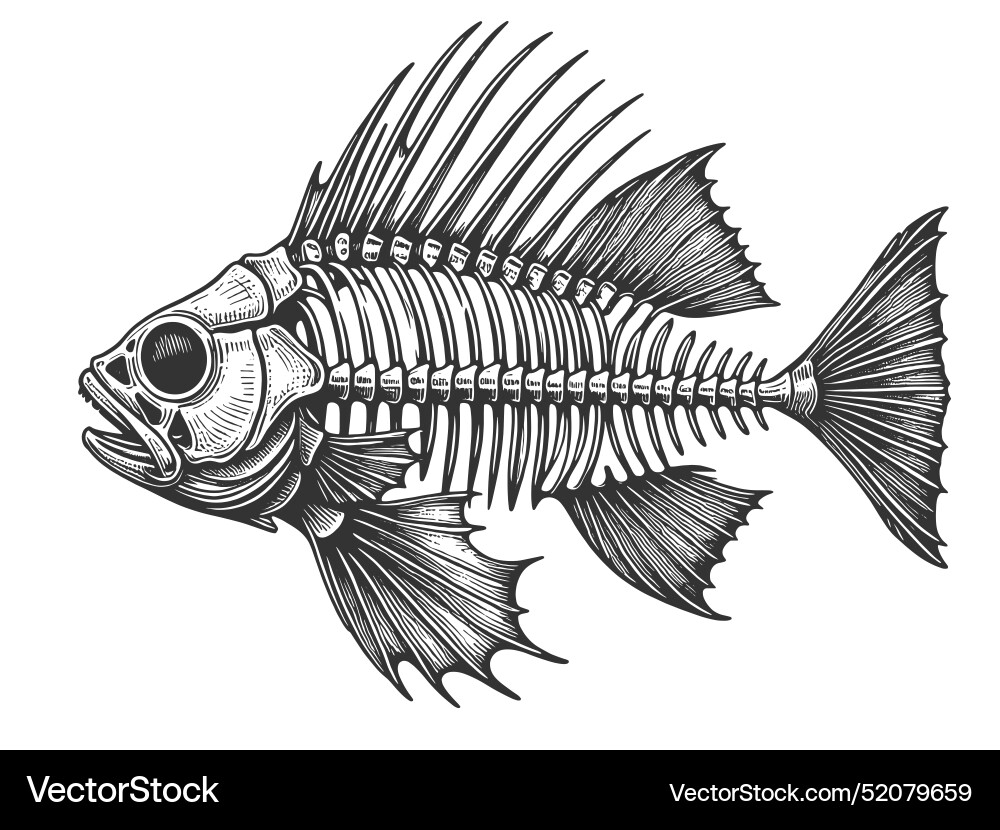 Skeleton of fish engraving Royalty Free Vector Image