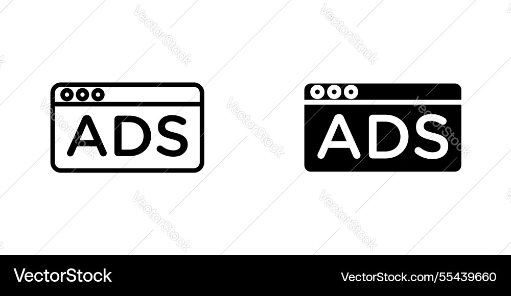 Ad icons stroke line and black solid icons Vector Image