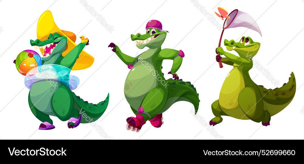 Cute funny alligator cartoon character Royalty Free Vector