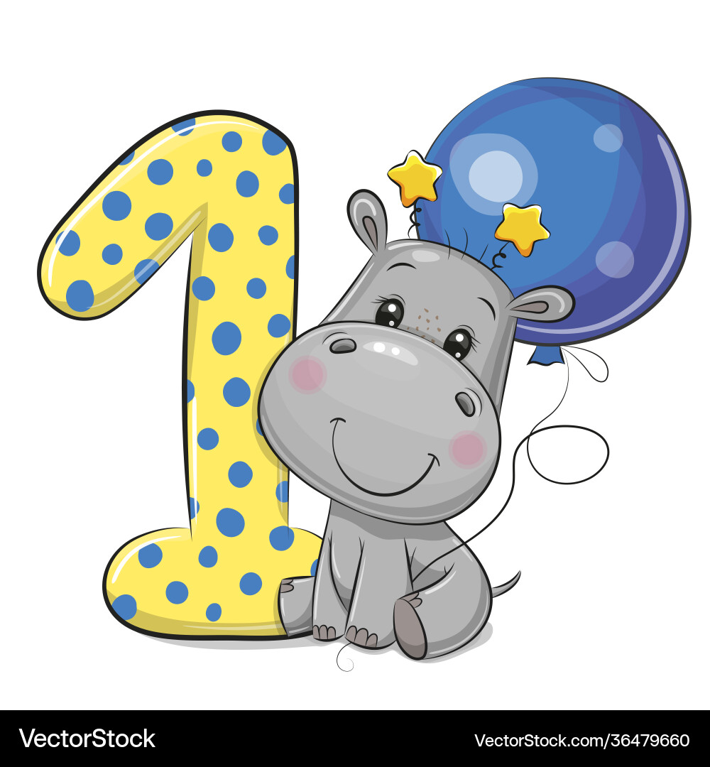 Hippo and number one isolated on a white Vector Image