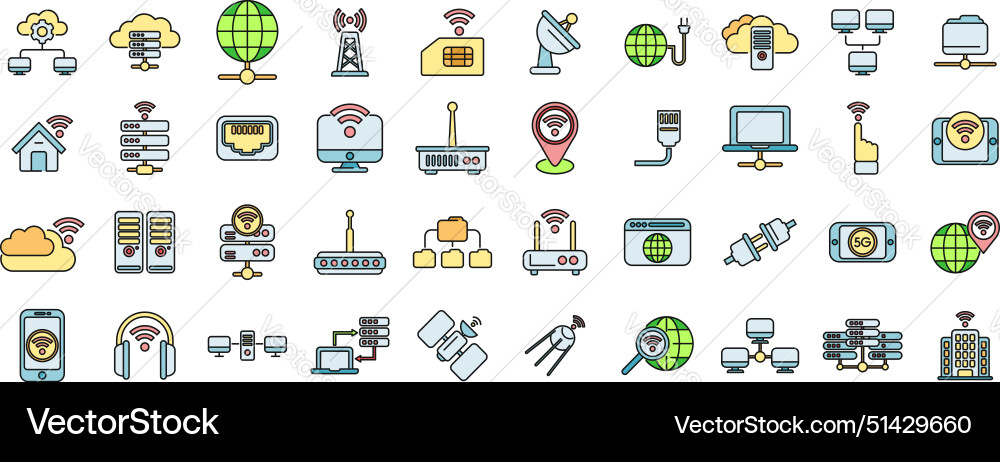 Internet provider icons set color line Royalty Free Vector