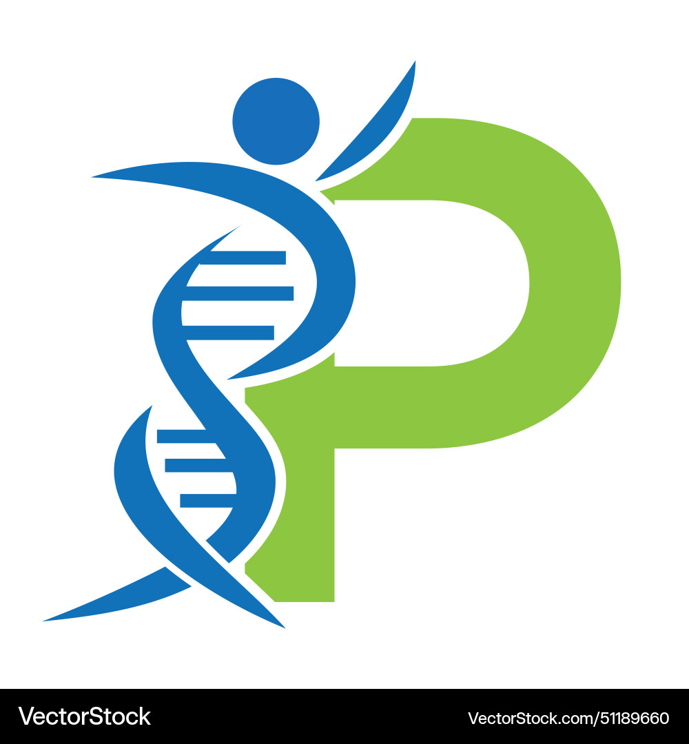Letter p dna logo with human symbol cell icon Vector Image