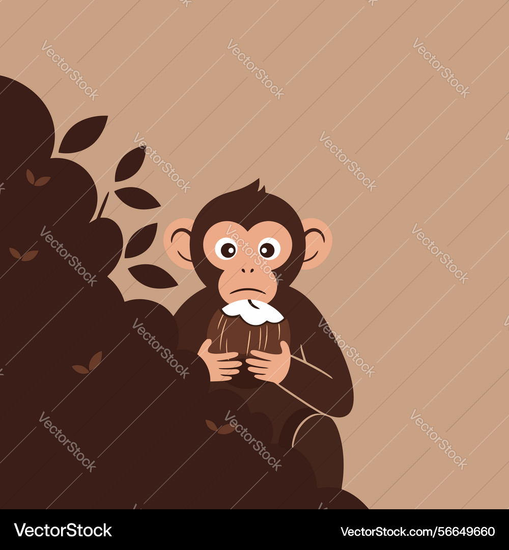 Monkey holding coconut in jungle with neutral Vector Image