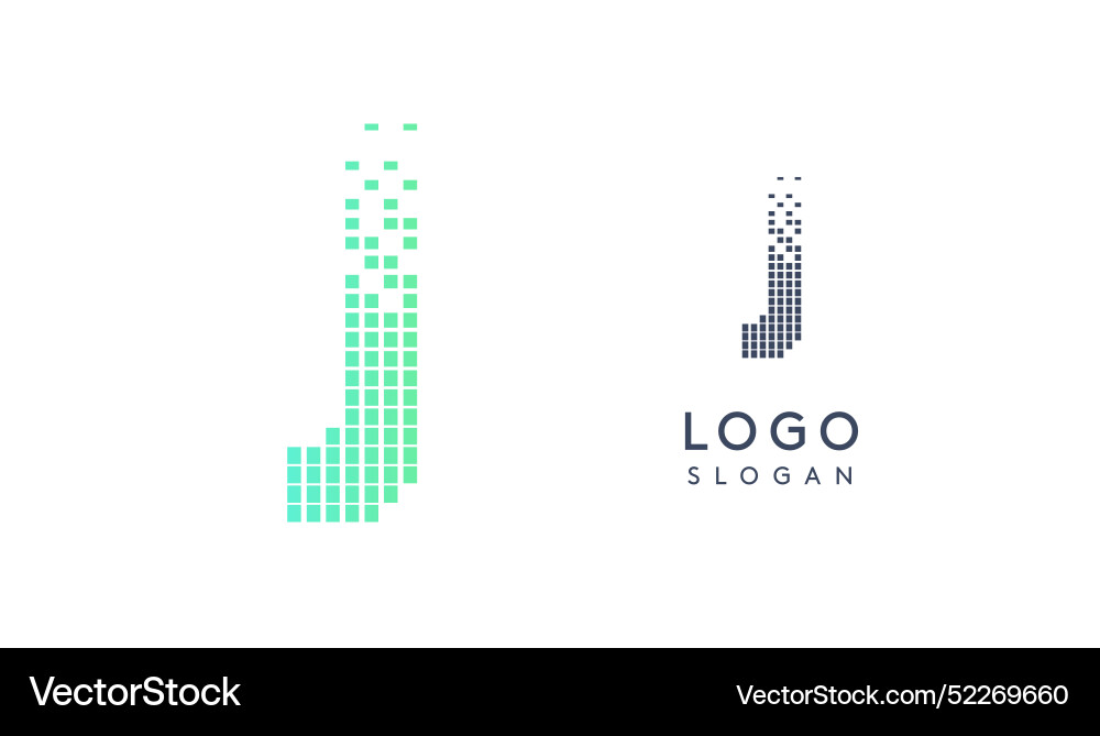 Pixelated letter j transitioning into scattered Vector Image