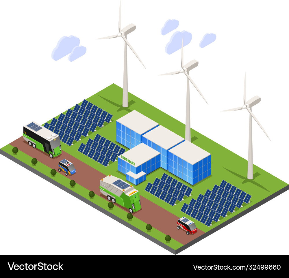 Solar farm isometric composition Royalty Free Vector Image