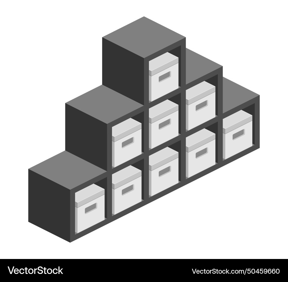 Storage shelf bookcase with parcel boxes Vector Image