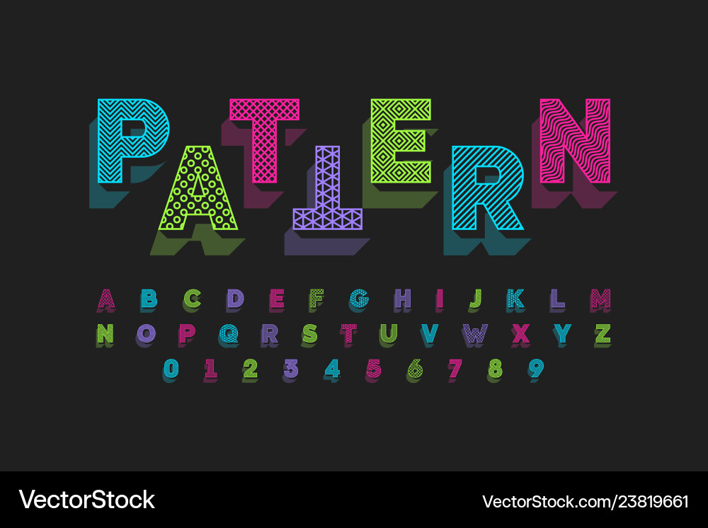 Modern font design with different patterns inside Vector Image