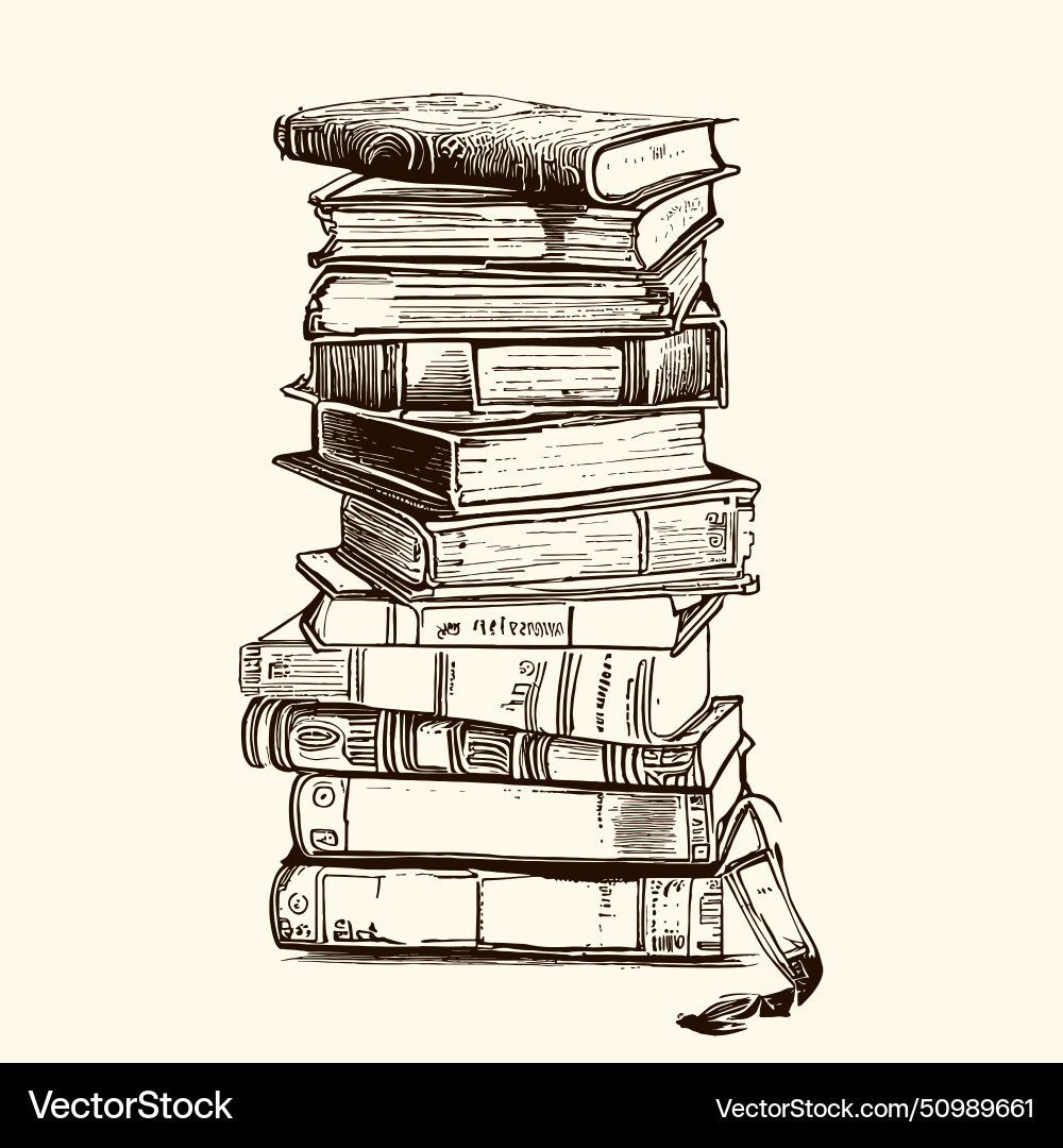 Stack of old books retro sketch hand drawn Vector Image
