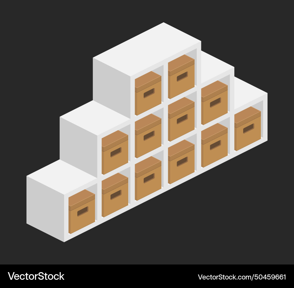 Storage shelf bookcase with parcel boxes Vector Image