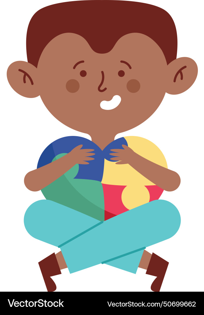 Autism boy with heart Royalty Free Vector Image