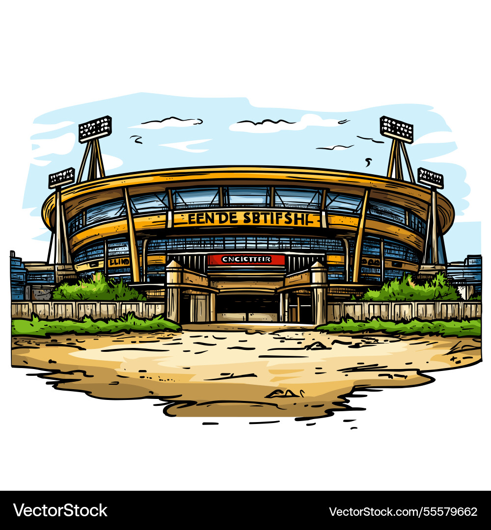 Comic hand-drawn of emirates stadium Royalty Free Vector