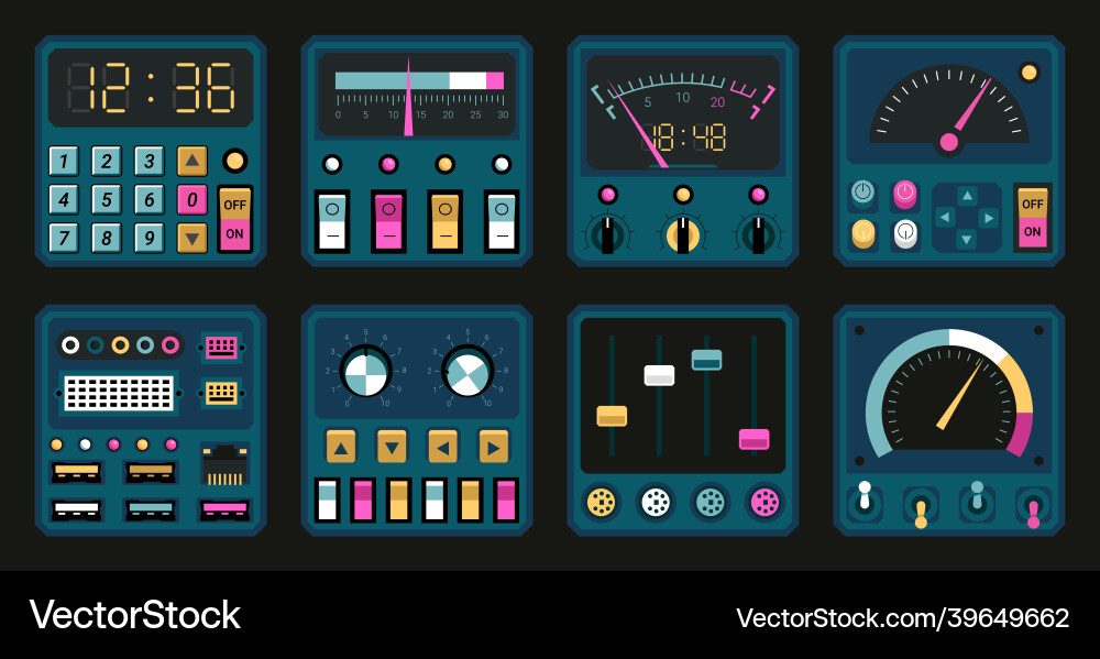 Control panels retro pc and radio dashboard Vector Image