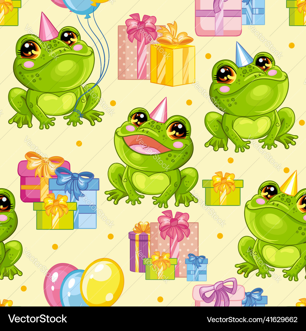 Frogs Birthday Celebration Pattern Royalty Free Vector Image