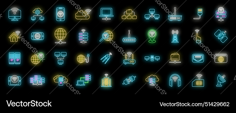 Internet provider icons set neon Royalty Free Vector Image