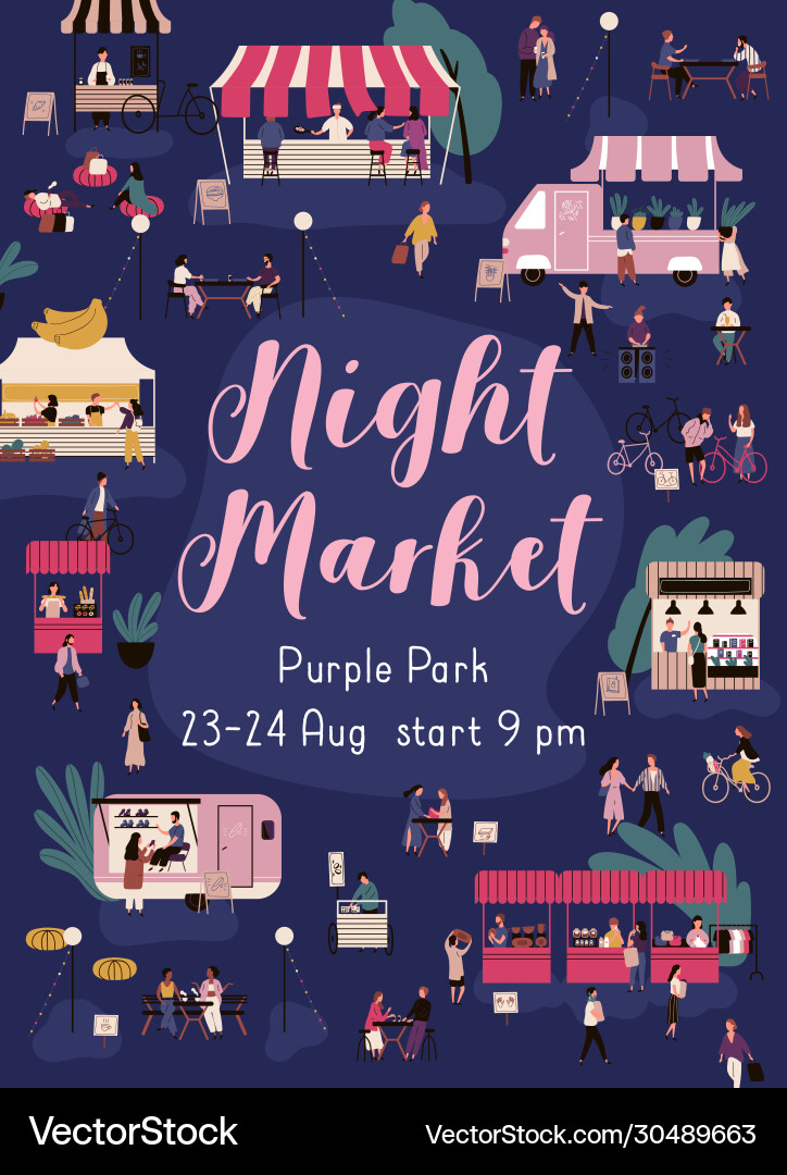 Colorful vertical poster for night market Vector Image
